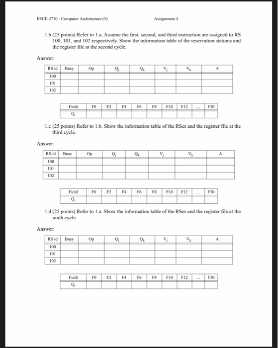1. Consider a Tomasulo hardware with only three | Chegg.com