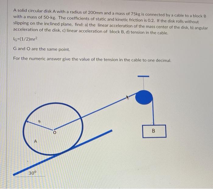 Solved A solid circular disk A with a radius of 200mm and a | Chegg.com