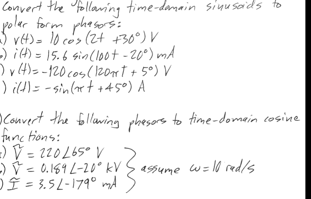 Solved Convert the following time-domain sinusoids to polar | Chegg.com