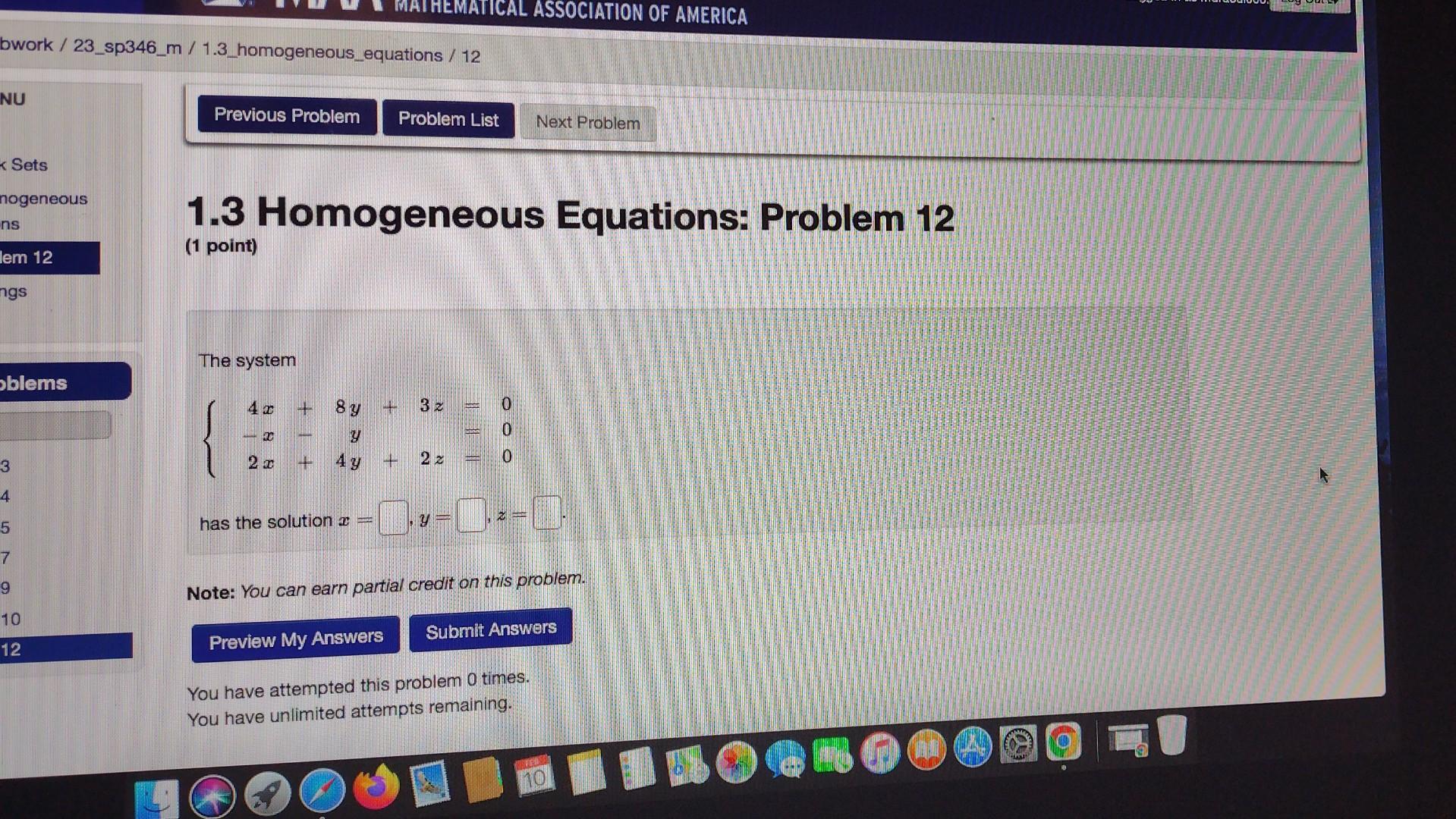 Solved 1.3 Homogeneous Equations: Problem 12 (1 point) The | Chegg.com