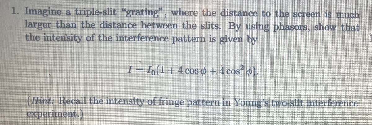 Solved Imagine a triple-slit "grating", where the distance | Chegg.com
