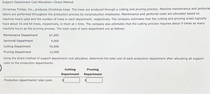 Solved Support Department Cost Allocation Direct Method