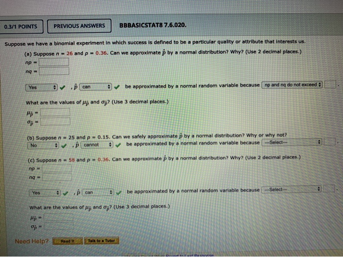 Solved 0.3/1 POINTS | PREVIOUS ANSWERS BBBASICSTAT8 7.6.020. | Chegg.com