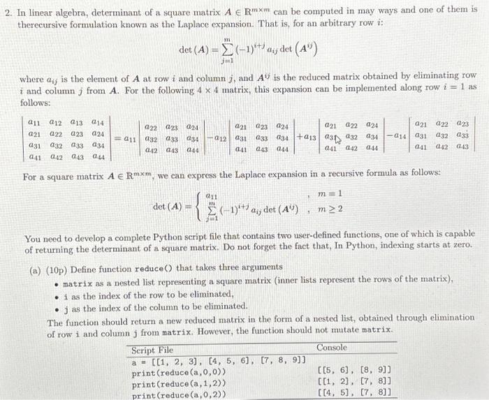 Solved 2. In linear algebra, determinant of a square matrix | Chegg.com