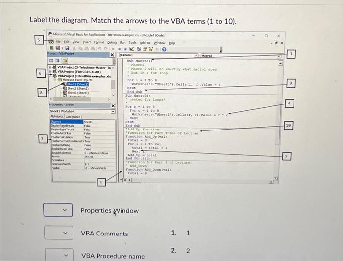 Label the diagram. Match the arrows to the VBA terms | Chegg.com