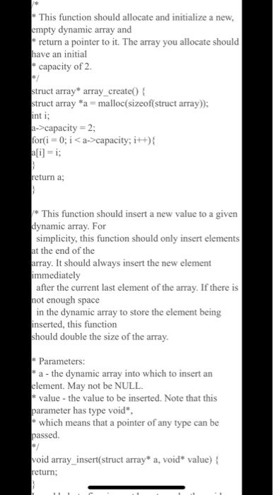 Solved struct array { void** data; int size; int capacity; | Chegg.com