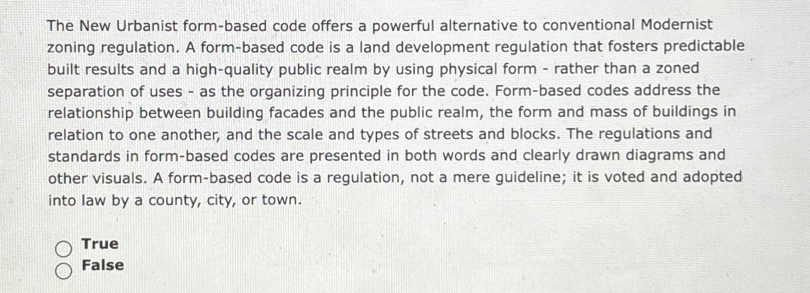 Solved The New Urbanist form-based code offers a powerful | Chegg.com