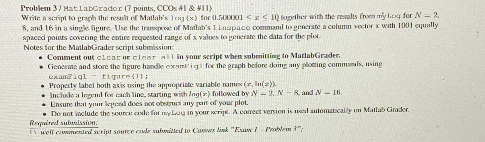 Solved Problem 3 / ﻿Mat labGrader (7 ﻿points, CCOs #1 ﻿& | Chegg.com