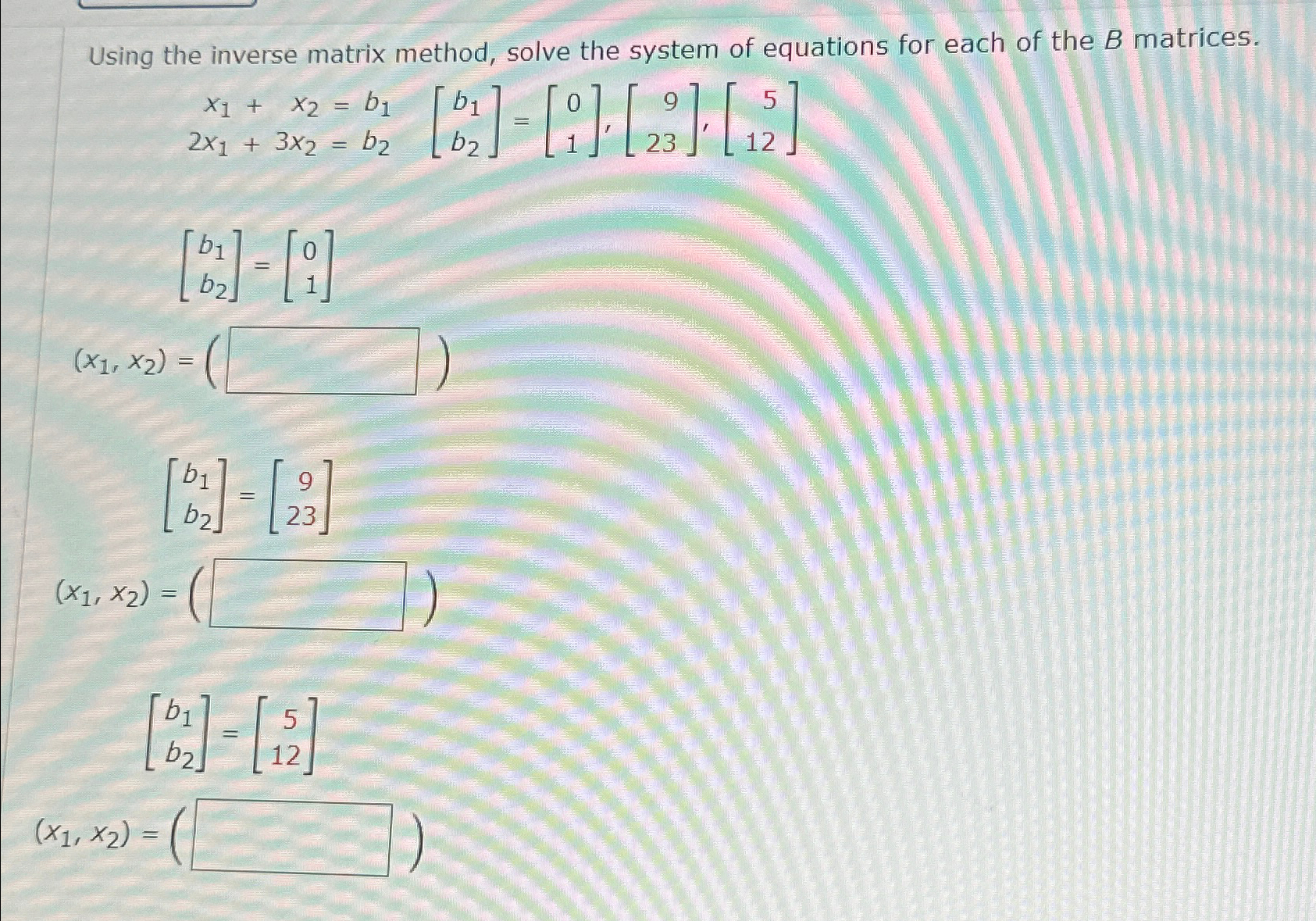Solved Using the inverse matrix method, solve the system of | Chegg.com