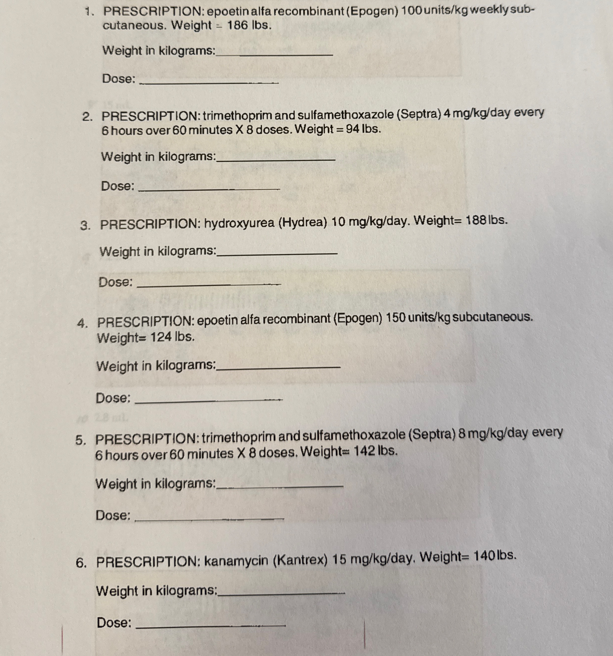 Solved PRESCRIPTION: epoetinalfa | Chegg.com