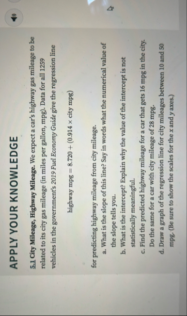 Solved APPLY YOUR KNOWLEDGE5.1 ﻿City Mileage, Highway | Chegg.com