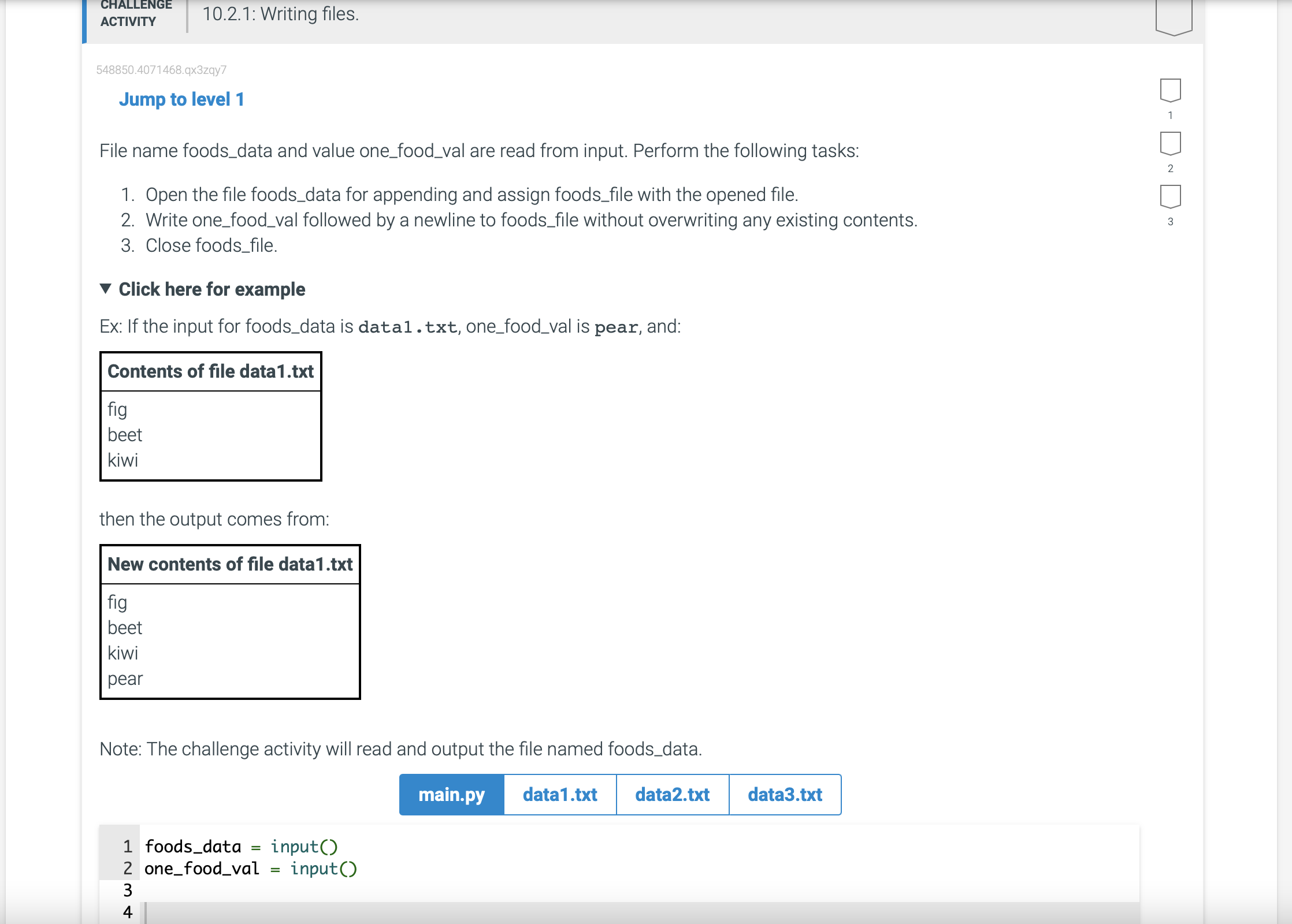 Solved File name foods_data and value one_food_val are read | Chegg.com