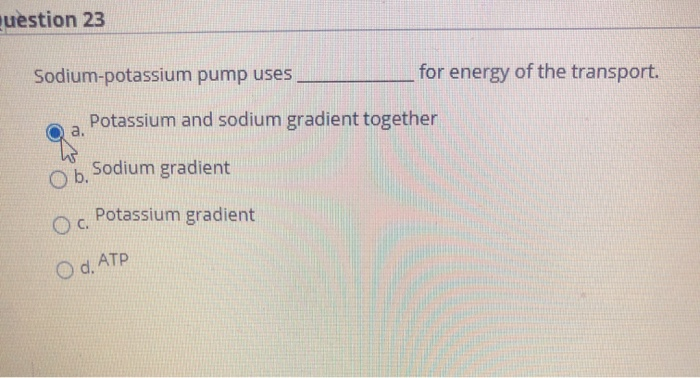 Solved uestion 23 Sodium-potassium pump uses for energy of | Chegg.com