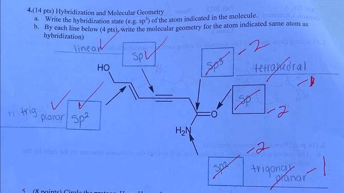 Solved 4.(14 pts) Hybridization and Molecular Geometry a. | Chegg.com Solved 4.(14 pts) Hybridization and Molecular Geometry a. | Chegg.com
