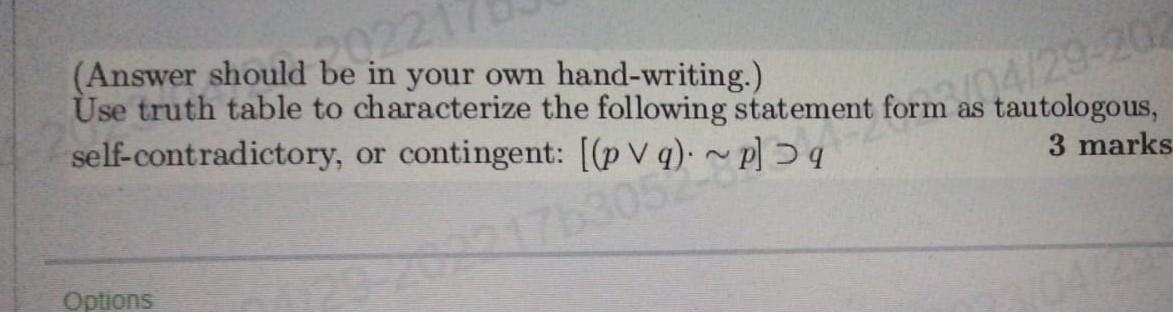 Solved (Answer should be in your own hand-writing.) Use | Chegg.com