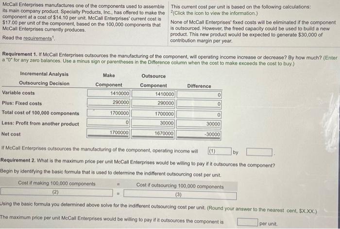 1. If McCall Enterprises outsources the | Chegg.com
