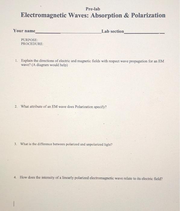 Solved Pre-lab Electromagnetic Waves: Absorption \& | Chegg.com