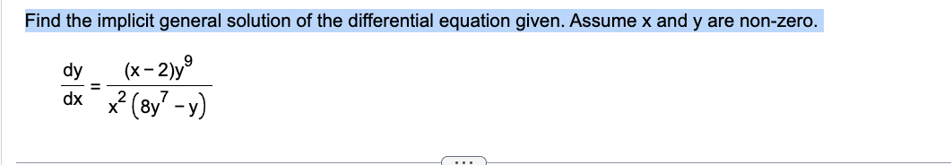 Solved Find the implicit general solution of the | Chegg.com