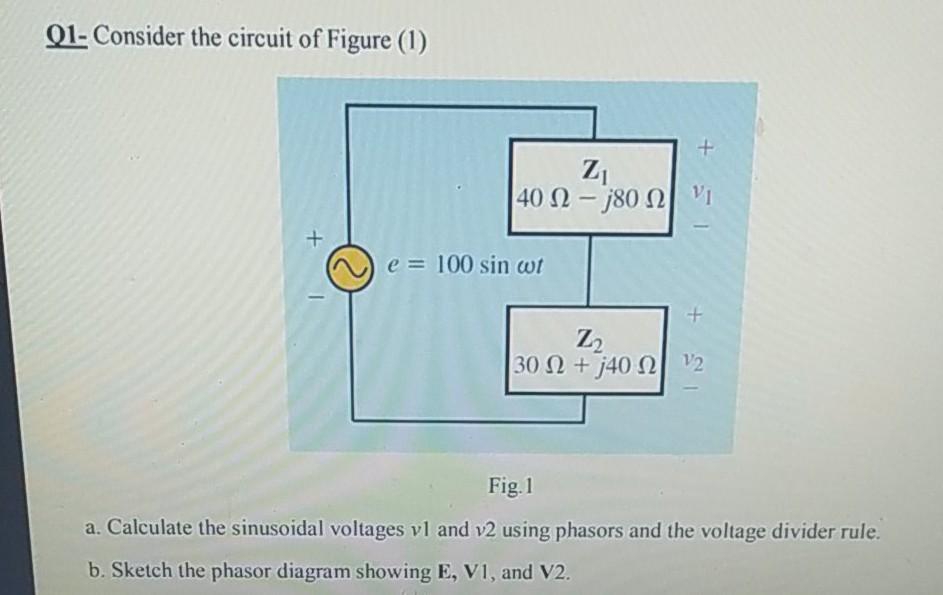Solved Q1- Consider the circuit of Figure (1) + Z 40 Ω - j80 | Chegg.com