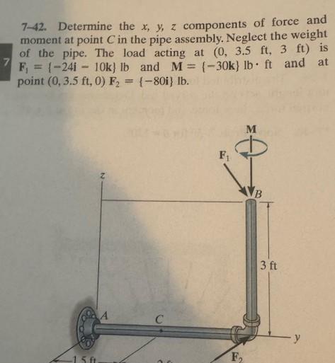 Solved 7-42. Determine the x,y,z components of force and | Chegg.com