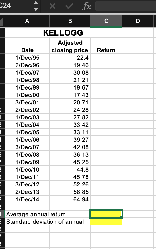 Solved (Compute average return and sigma) ﻿Go to the | Chegg.com
