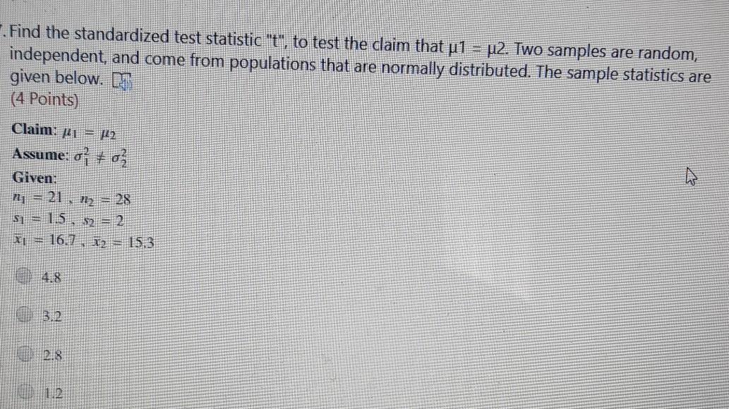 Solved F. Find the standardized test statistic "t", to test | Chegg.com