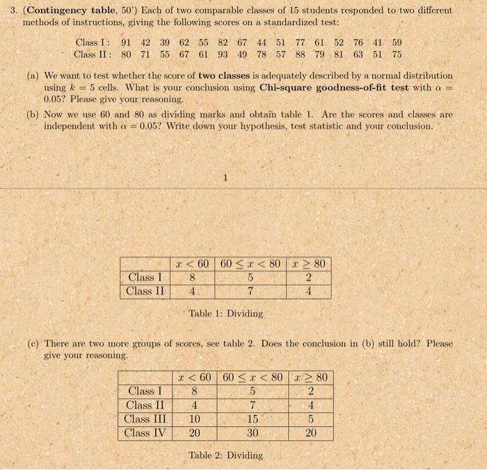 Solved 3. (Contingency table, 50) Each of two comparable | Chegg.com