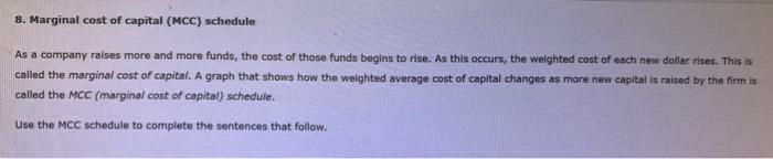 Solved 8. Marginal cost of capital (MCC) schedule As a | Chegg.com