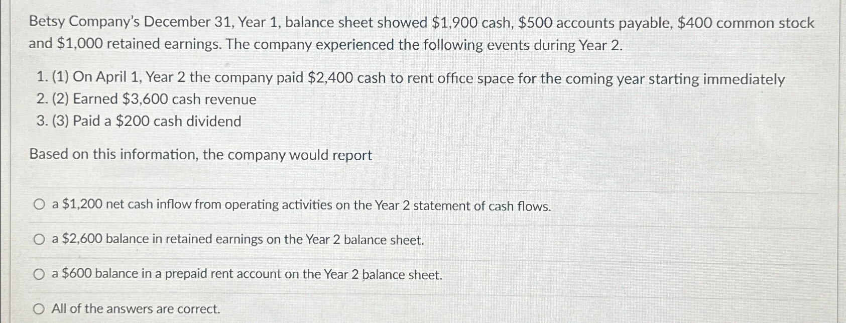 Solved Betsy Company's December 31, ﻿Year 1, ﻿balance sheet | Chegg.com