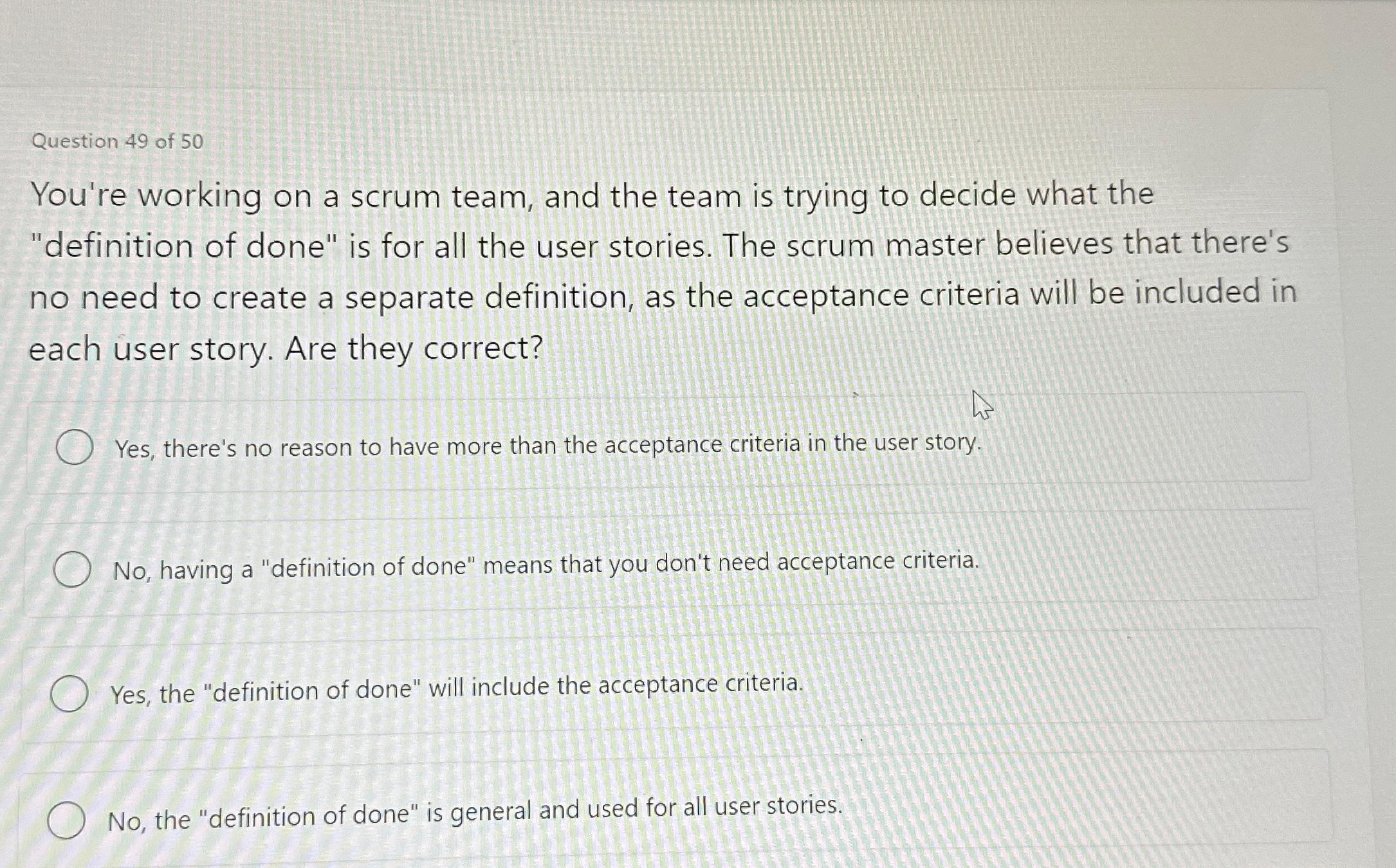 Solved Question 49 ﻿of 50You're working on a scrum team, and | Chegg.com