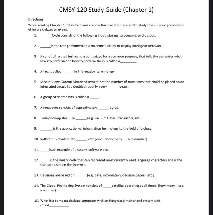 Solved CMSY-120 Study Guide (Chapter 1) Directions When | Chegg.com