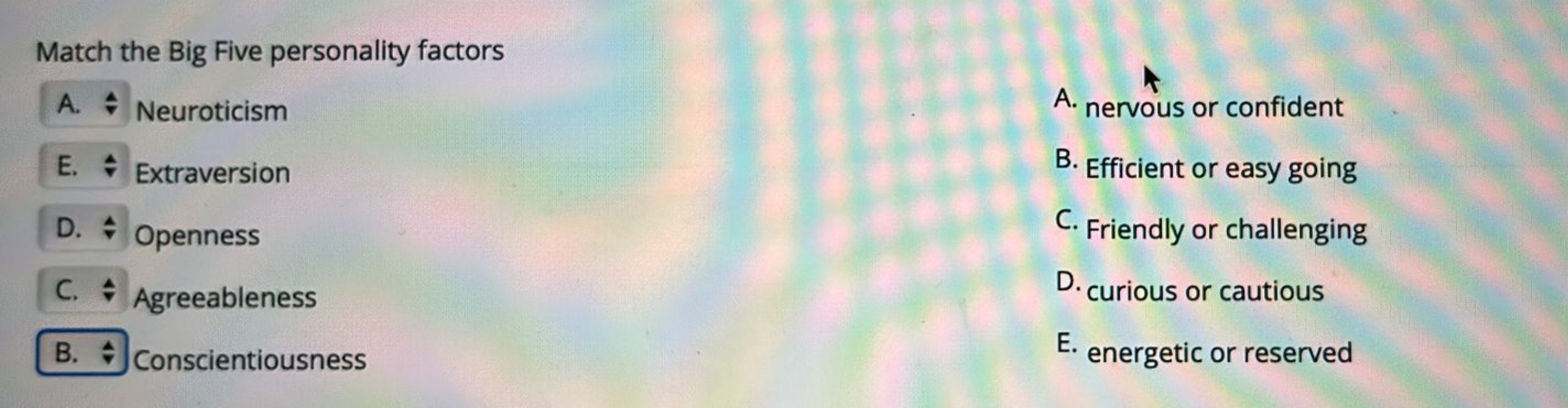 Solved Match the Big Five personality | Chegg.com