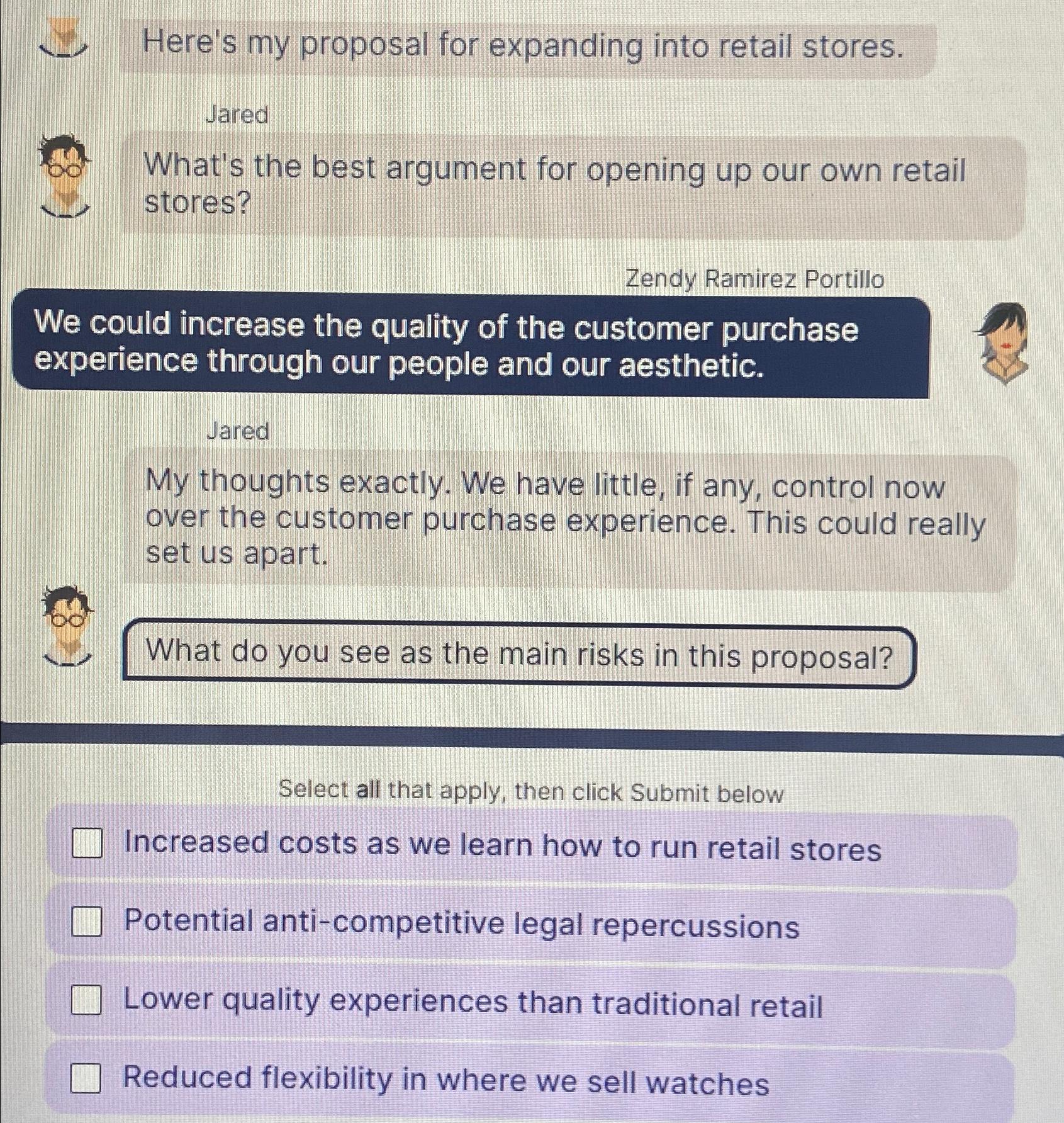 Solved Here's my proposal for expanding into retail | Chegg.com