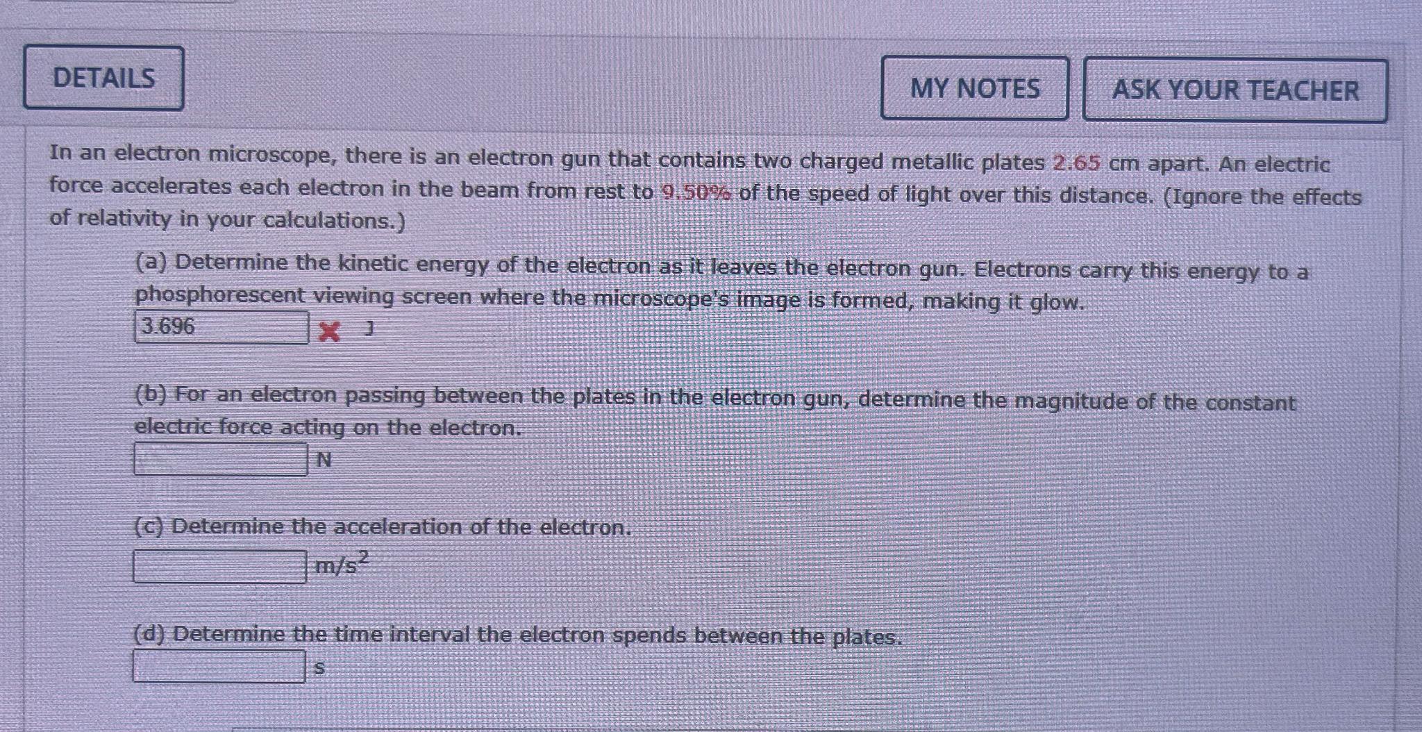 Solved In an electron microscope, there is an electron gun | Chegg.com