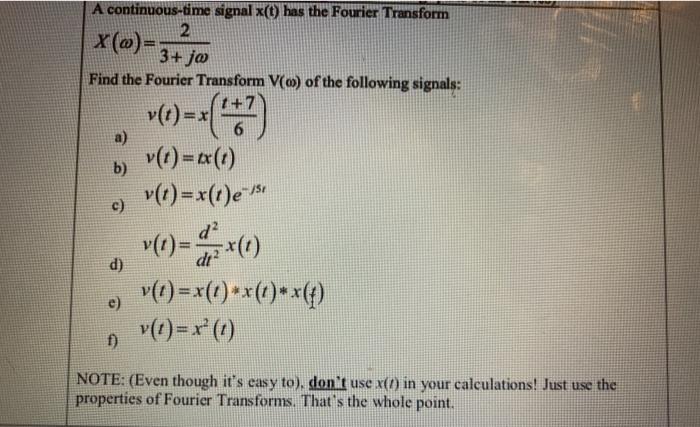 Solved A continuous-time signal x(t) has the Fourier | Chegg.com