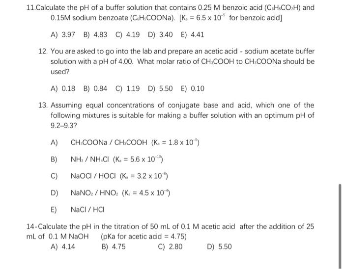 Solved 11.Calculate the pH of a buffer solution that | Chegg.com