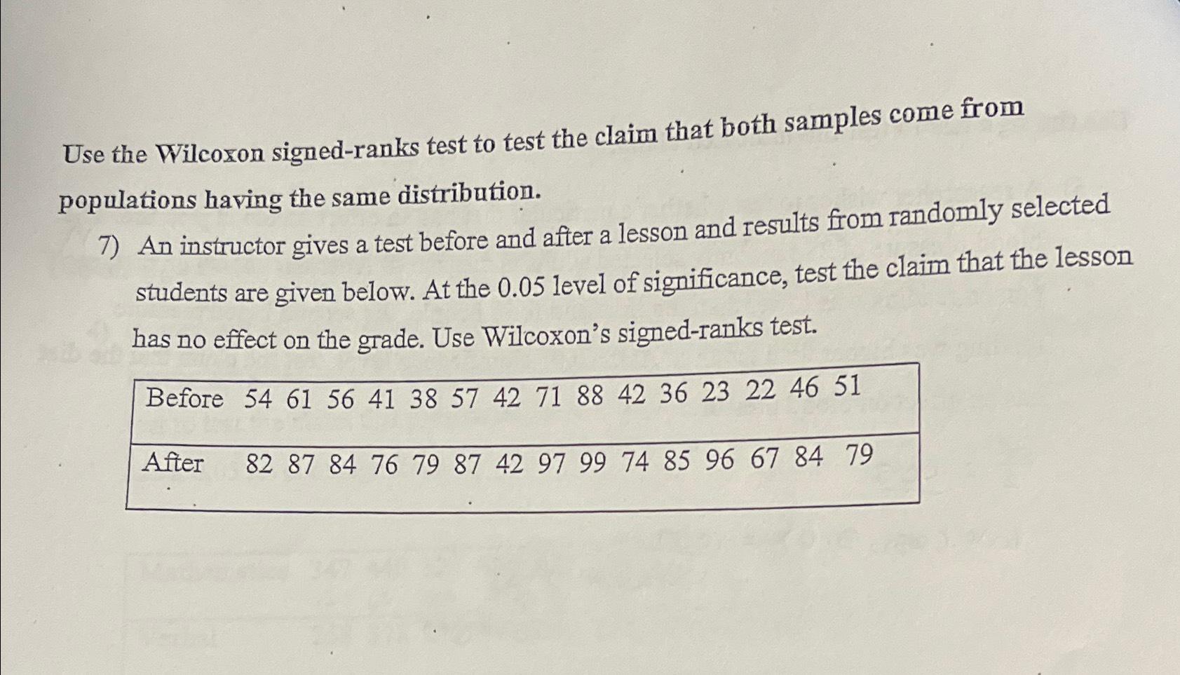 Solved Use the Wilcoxon signed-ranks test to test the claim | Chegg.com