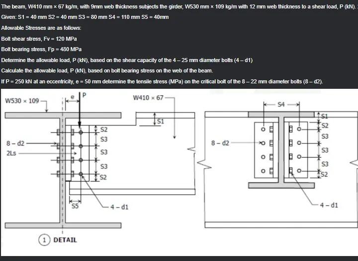 Solved = The beam, W410 mm x 67 kg/m, with 9mm web thickness | Chegg.com