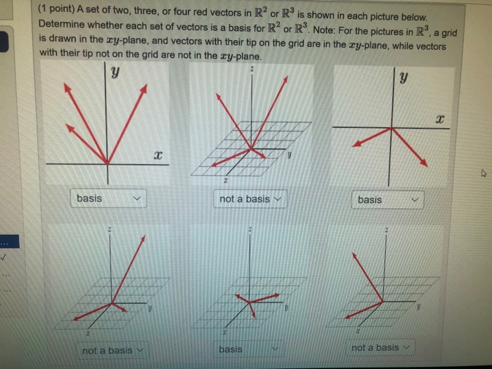 Solved (1 point) A set of two, three, or four red vectors in | Chegg.com
