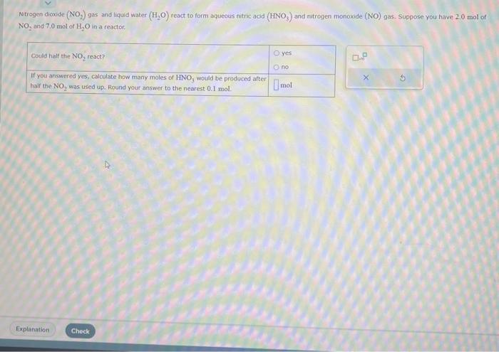 Solved Nitrogen dioxde (NO2) gas and liquid water (H2O) | Chegg.com