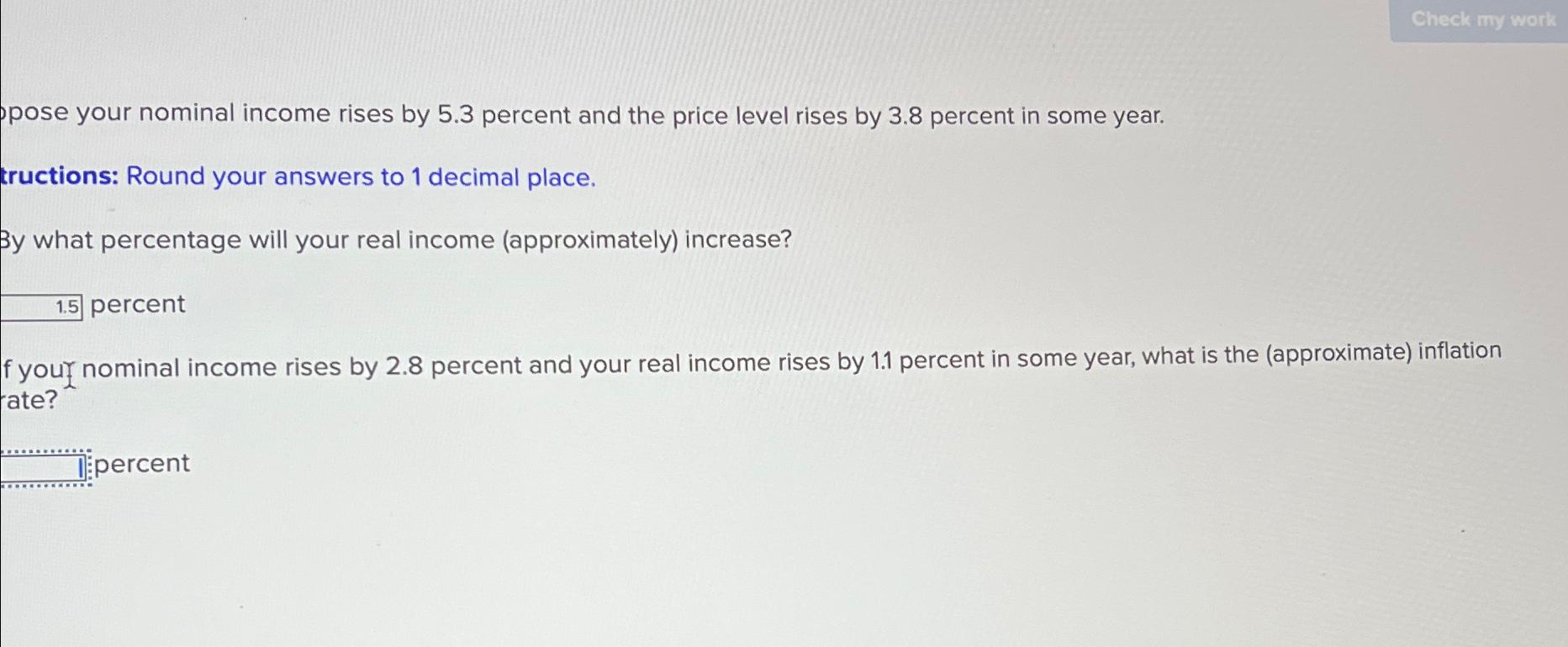 Solved pose your nominal income rises by 5.3 ﻿percent and | Chegg.com