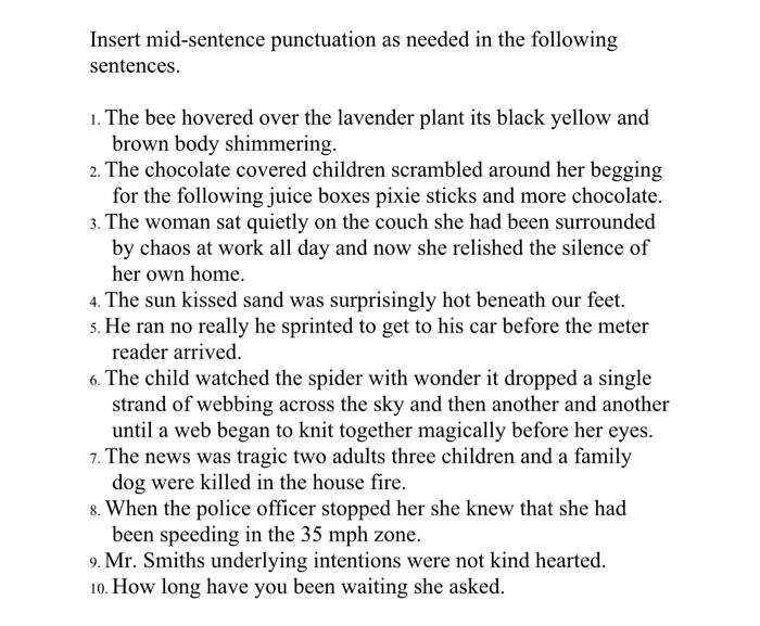 Insert mid-sentence punctuation as needed in the | Chegg.com