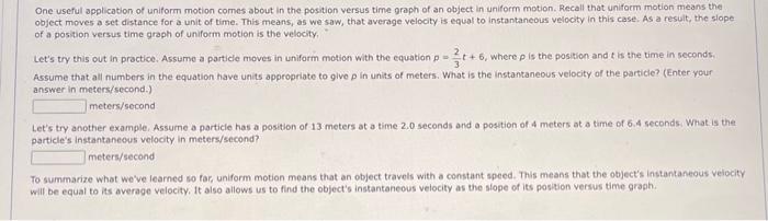 Solved One useful application of uniform motion comes about | Chegg.com