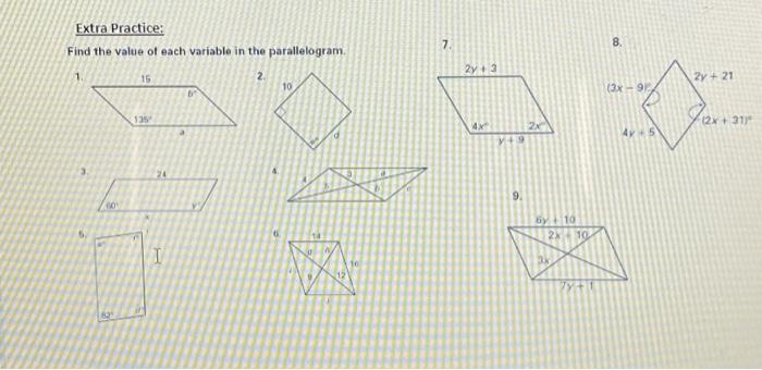 Solved Find The Value Of Each Variable In The Parallelogram