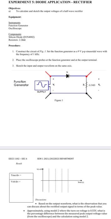 Solved EXPERIMENT 5: DIODE APPLICATION - RECTIFIER | Chegg.com