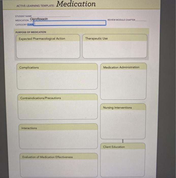 Solved ACTIVE LEARNING TEMPLATE: Medication STUDENT NAME | Chegg.com