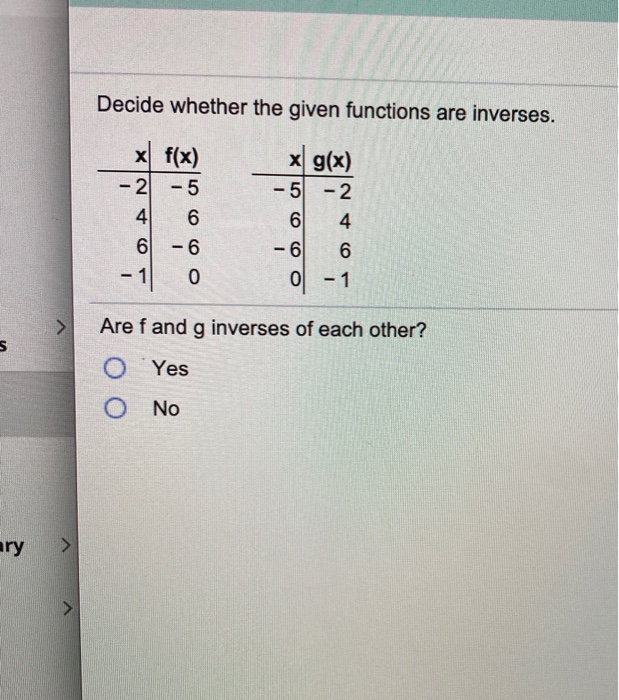 Solved Decide whether the given functions are inverses. x | Chegg.com
