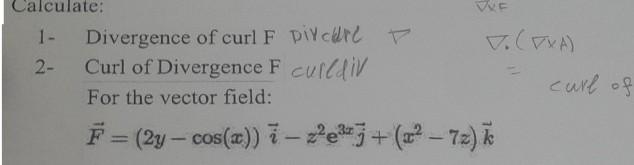 Solved 1- Divergence of curl F piycurl ∇∇⋅(∇×A) 2- Curl of | Chegg.com