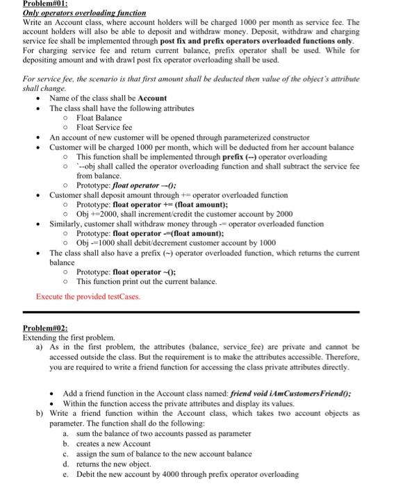 Solved Only operators overloading function Write an Account | Chegg.com
