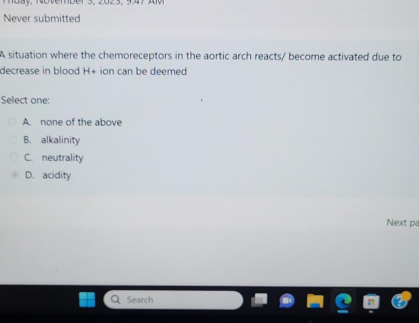 Solved A situation where the chemoreceptors in the aortic | Chegg.com